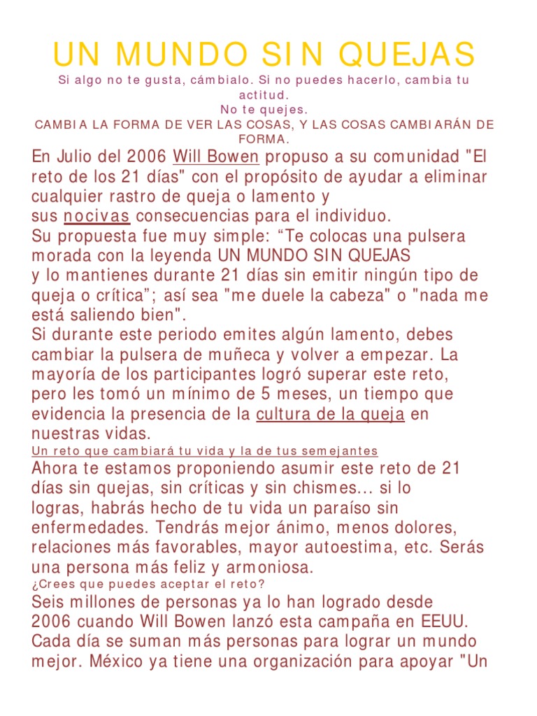 Un Mundo Sin Quejas | PDF