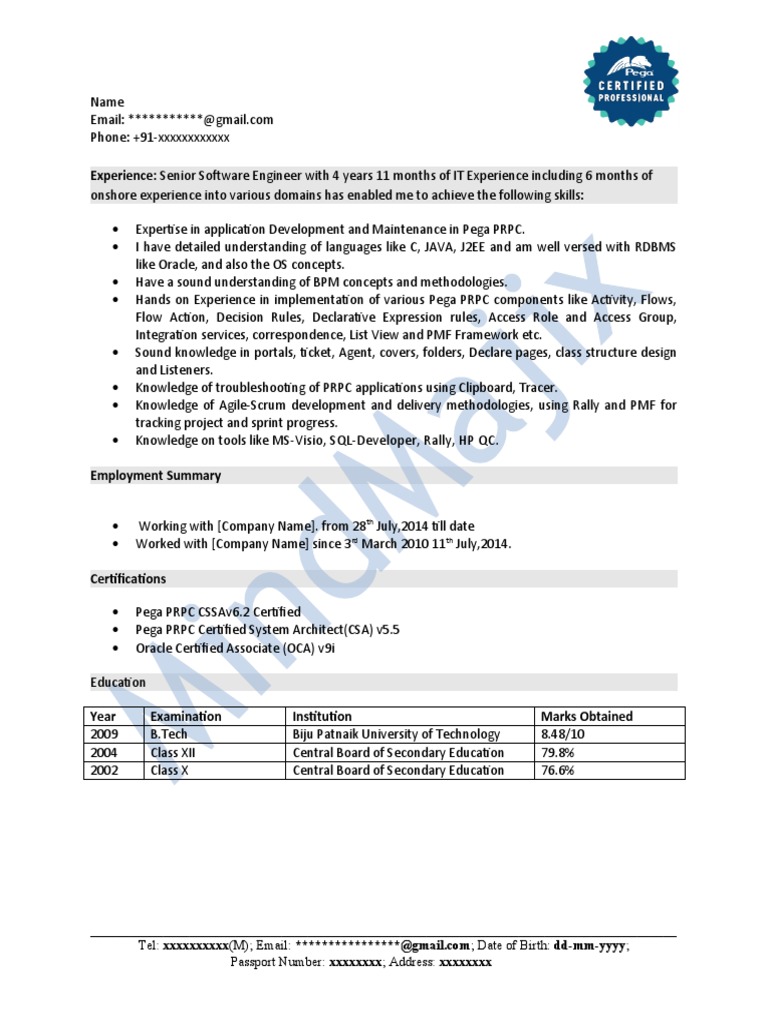 Pega Sample Resume 1 | PDF | Databases | Oracle Corporation