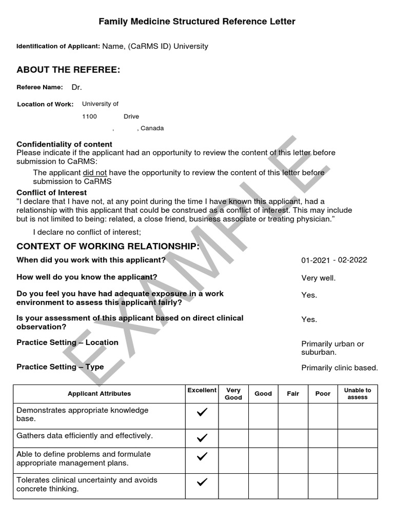 Example: Family Medicine Structured Reference Letter | PDF | Conflict ...