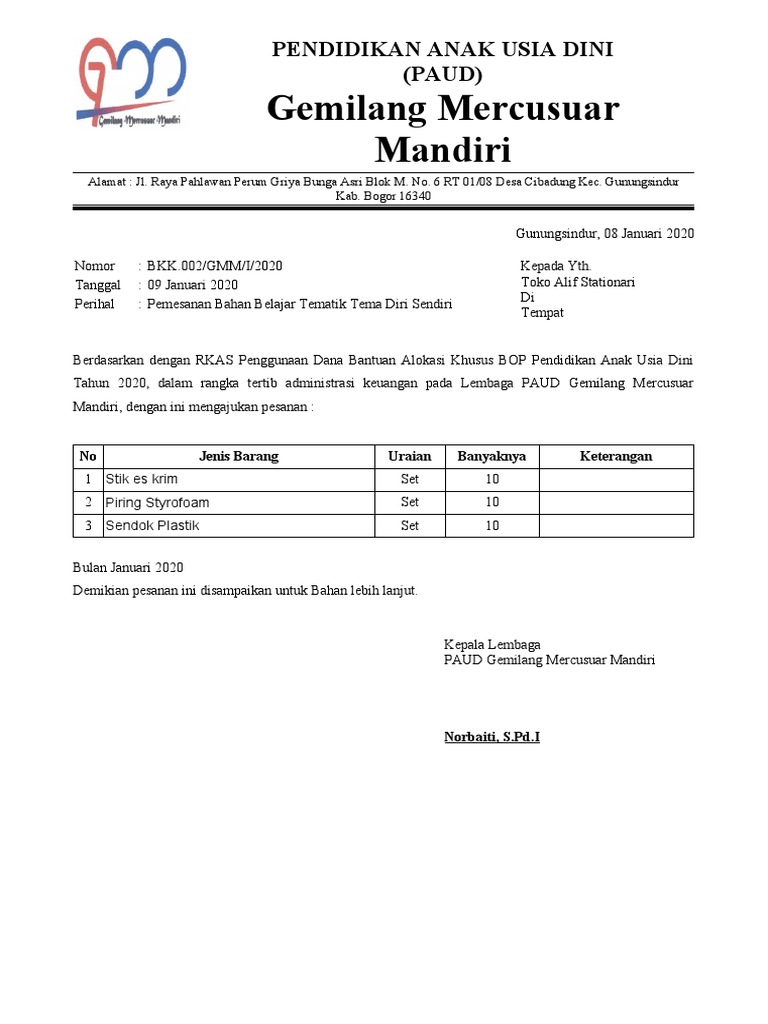 Form Pesanan Barang | PDF