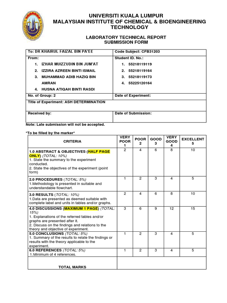 Lab Report Ash Determination | PDF | Experiment | Salt (Chemistry)