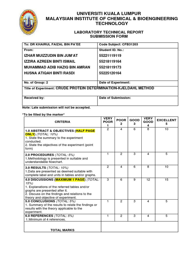 Lab Report Crude Protein Determination | PDF | Chemistry | Physical ...