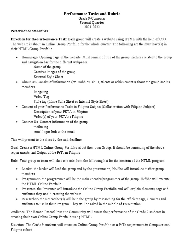 Grade 9-Second Quarter Rubrics (CSS) | PDF | Html | Software Engineering