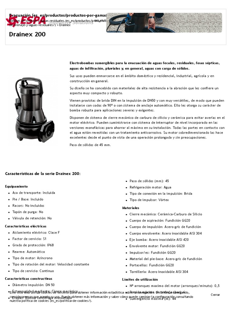 ESPA Drainex 200 | PDF | Acero | Sólido