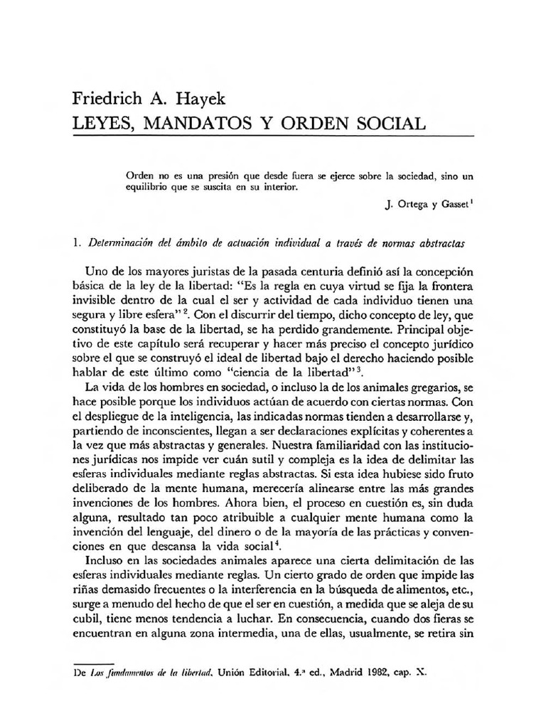 Leyes, Mandatos y Orden Social Hayek | PDF