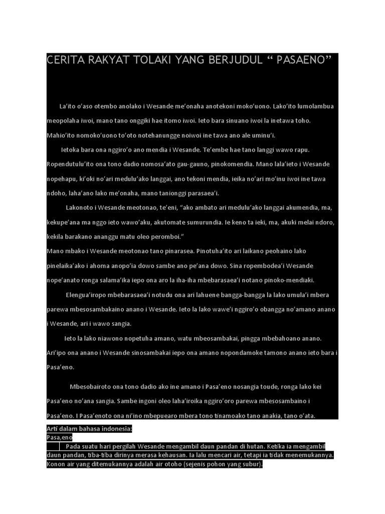 Cerita Rakyat Tolaki Yang Berjudul " Pasaeno": Arti Dalam Bahasa ...