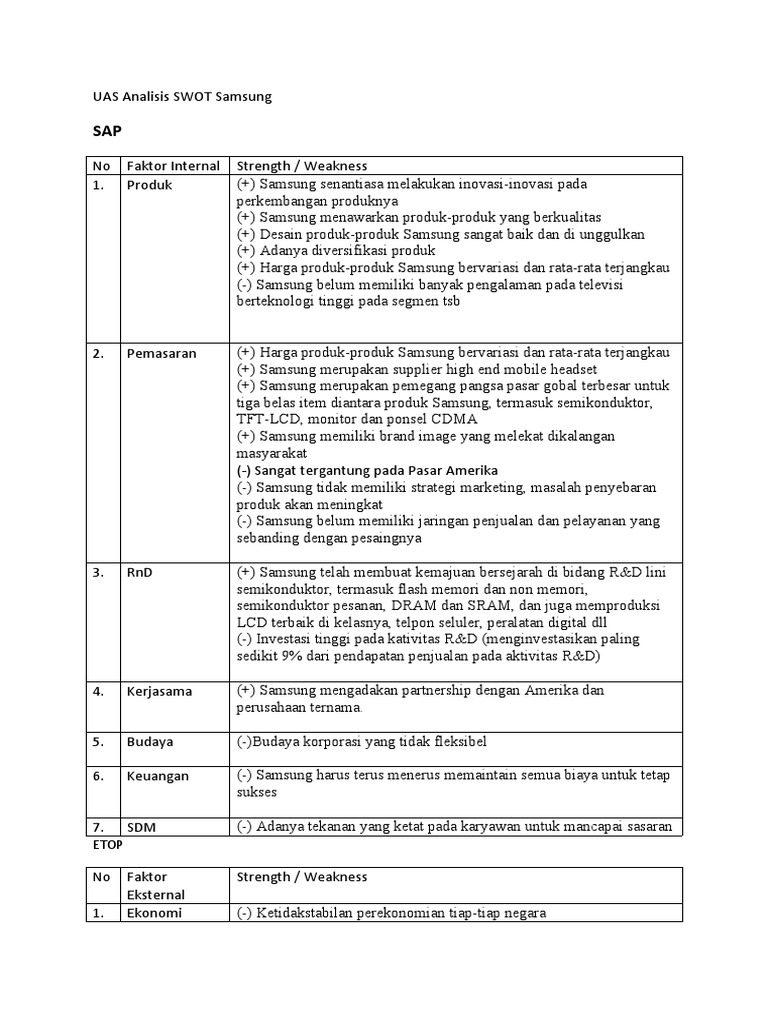 UAS Analisis SWOT Samsung | PDF