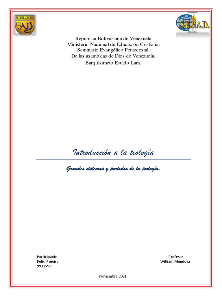 Introducción a los principales sistemas y periodos de la teología: El ...