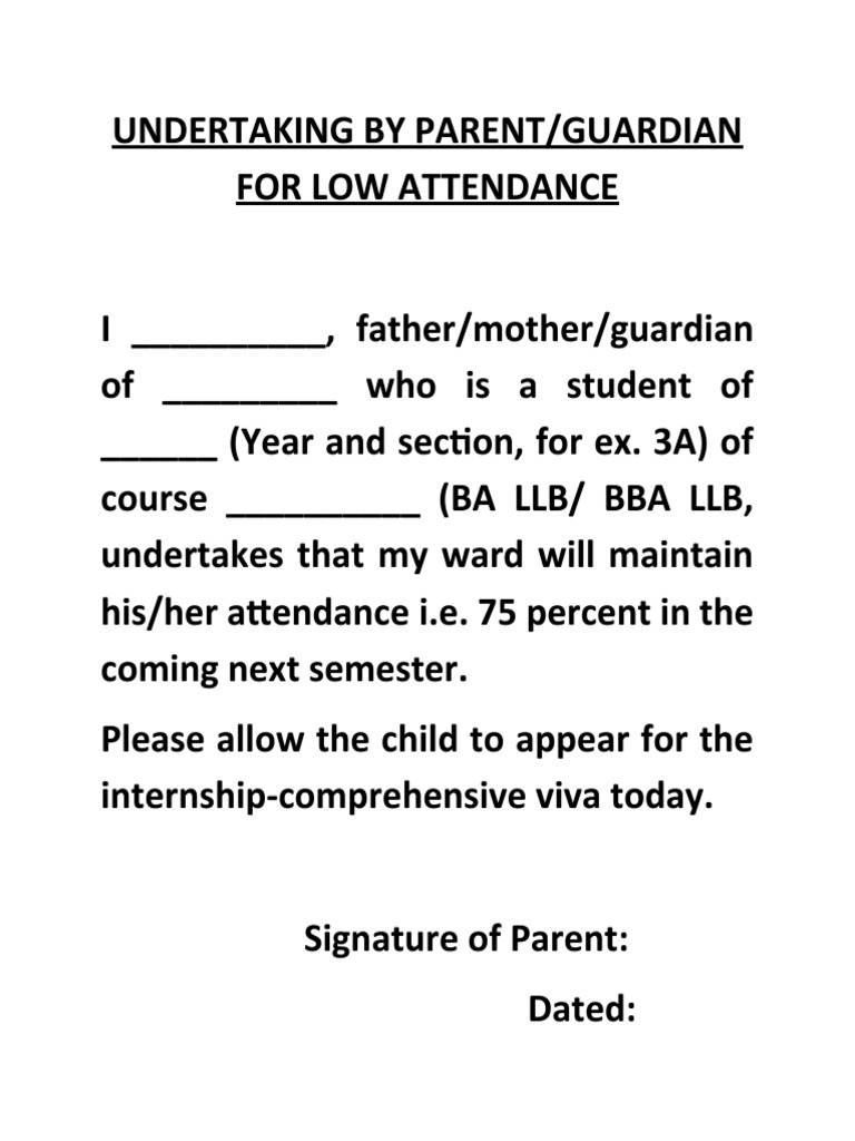 Undertaking by Parent, Guardian For Low Attendance | PDF | Social Science