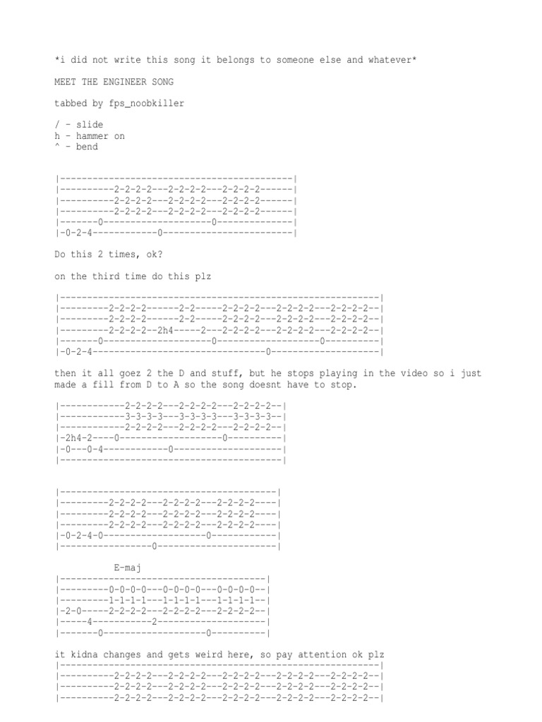 Meet the Engineer Guitar Tab | PDF | Leisure