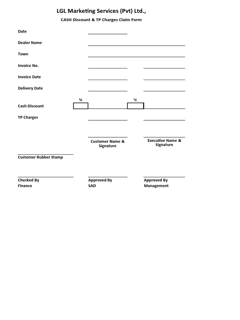 CASH Discount TP Charges Claim Form | PDF