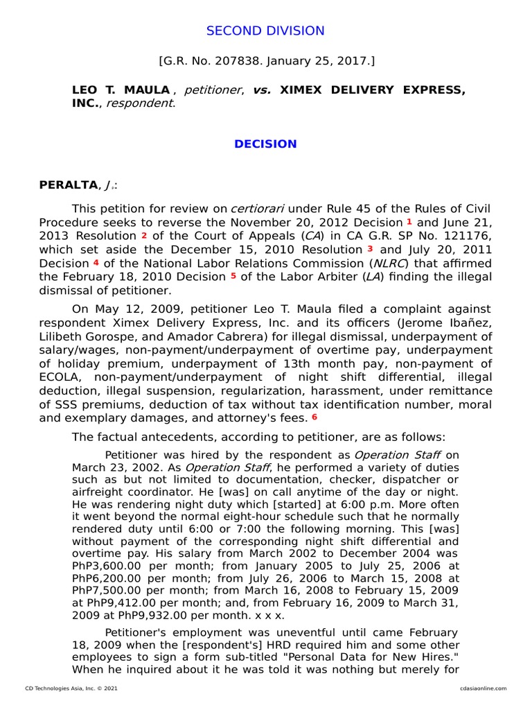 G.R. No. 207838 - Maula v. Ximex Delivery Express, Inc | PDF ...