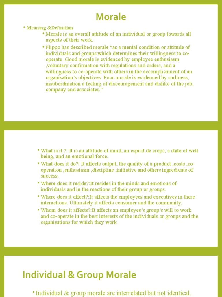 Morale: Meaning &definition | PDF | Employment | Attitude (Psychology)