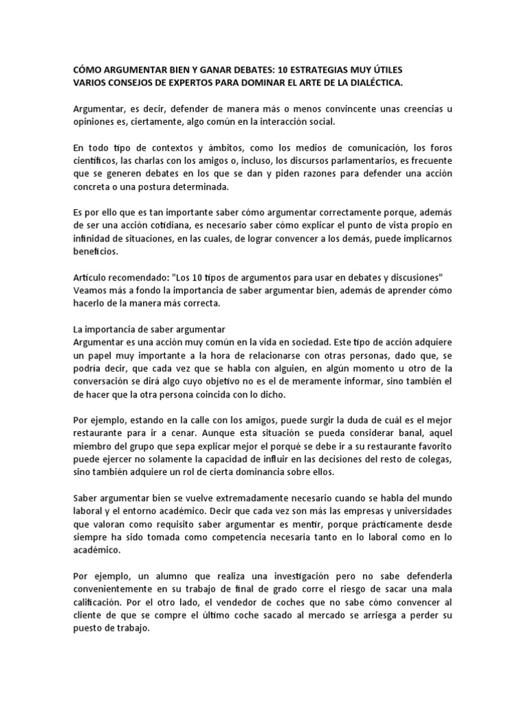 Cómo Argumentar Bien y Ganar Debates | PDF | Razón | Conocimiento