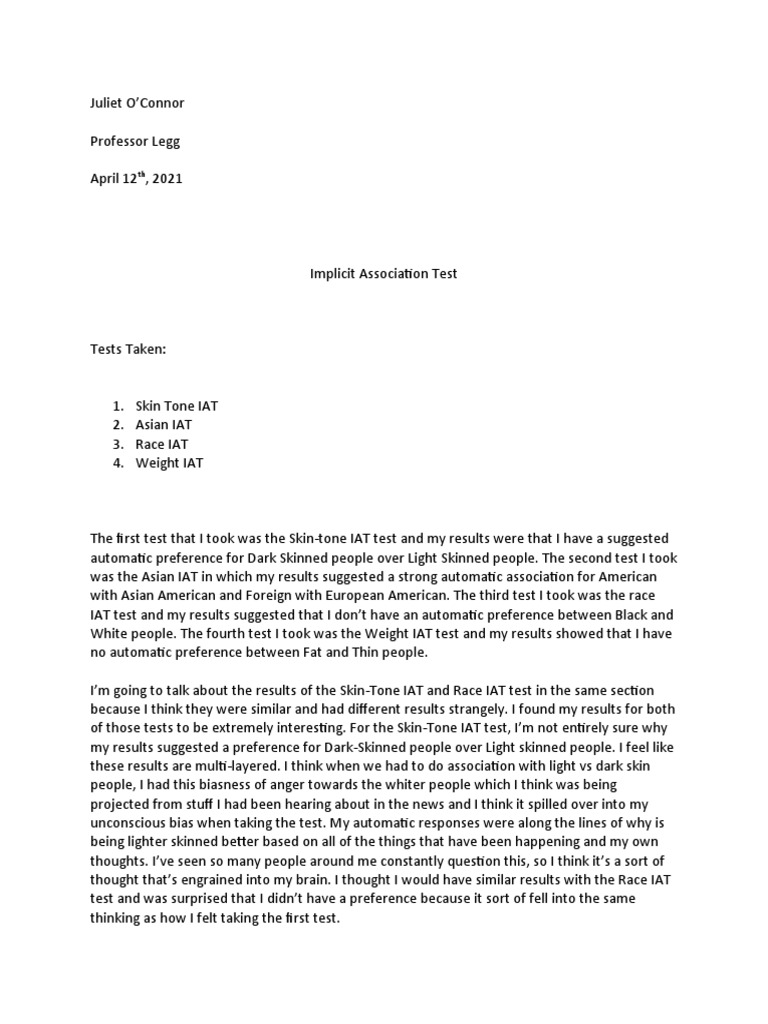 Chapter 7 Implicit Association Test | PDF | Psychological Concepts ...