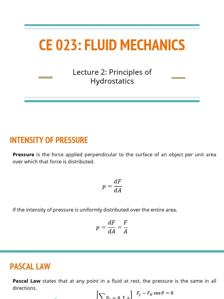 Principles of Hydrostatics (CE 023 Fluid Mechanics) | PDF | Pressure ...