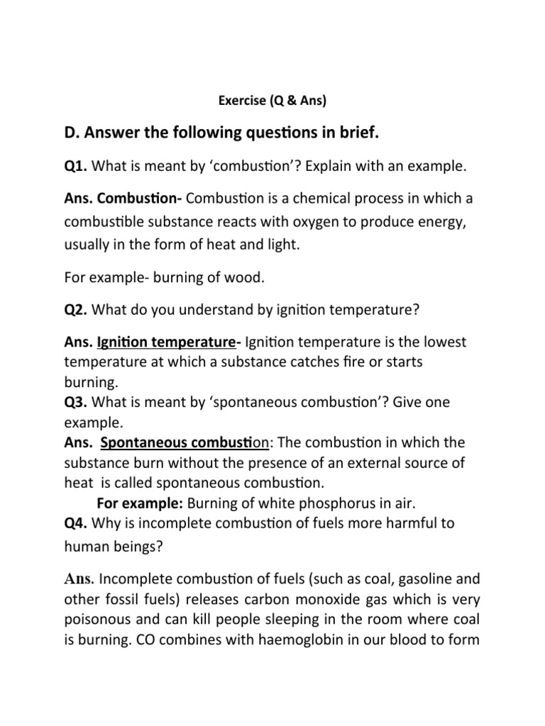 D. Answer The Following Questions in Brief.: Exercise (Q & Ans) | PDF ...