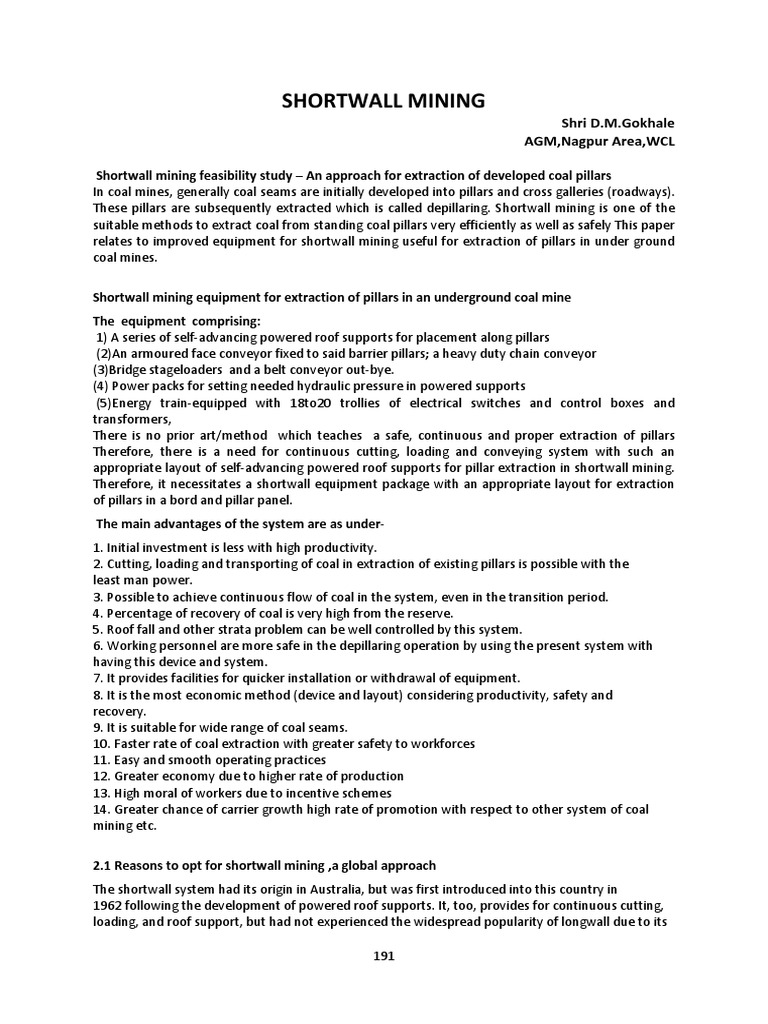 16.shortwall Mining-D M Gokhale, WCL | PDF | Coal Mining | Mining