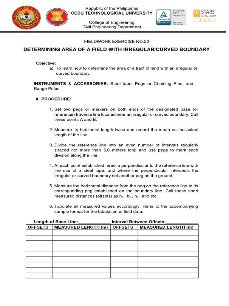 Fieldwork Exercise No.20 | PDF | Area | Perpendicular