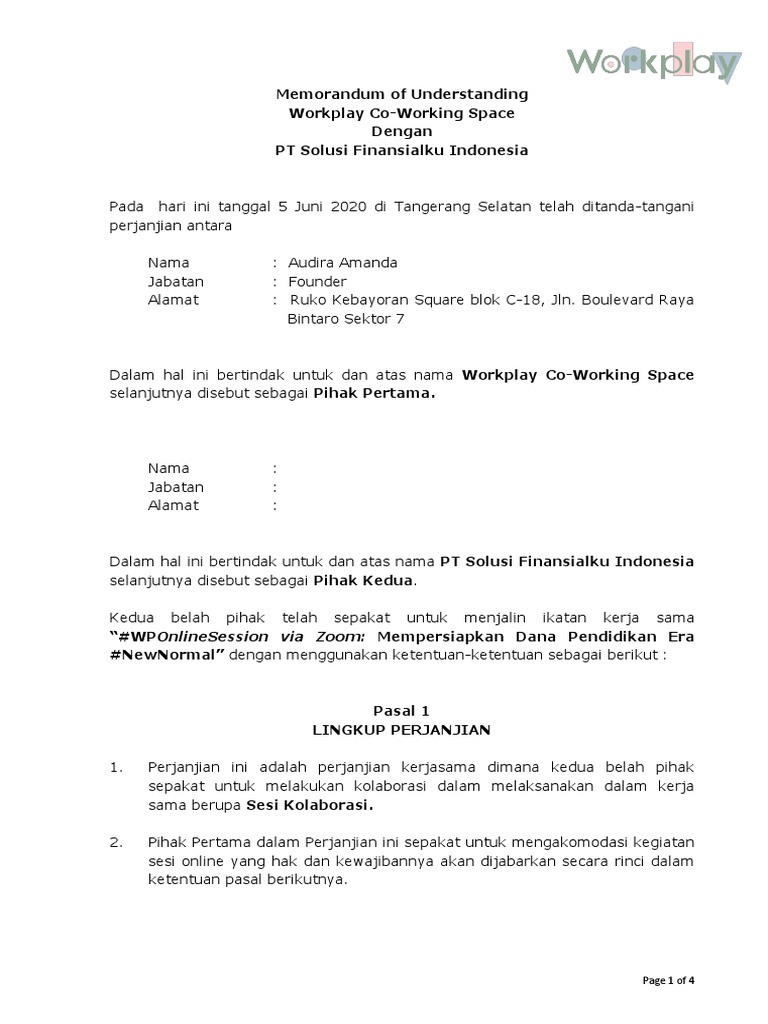 MOU Workplay X Finansialku | PDF