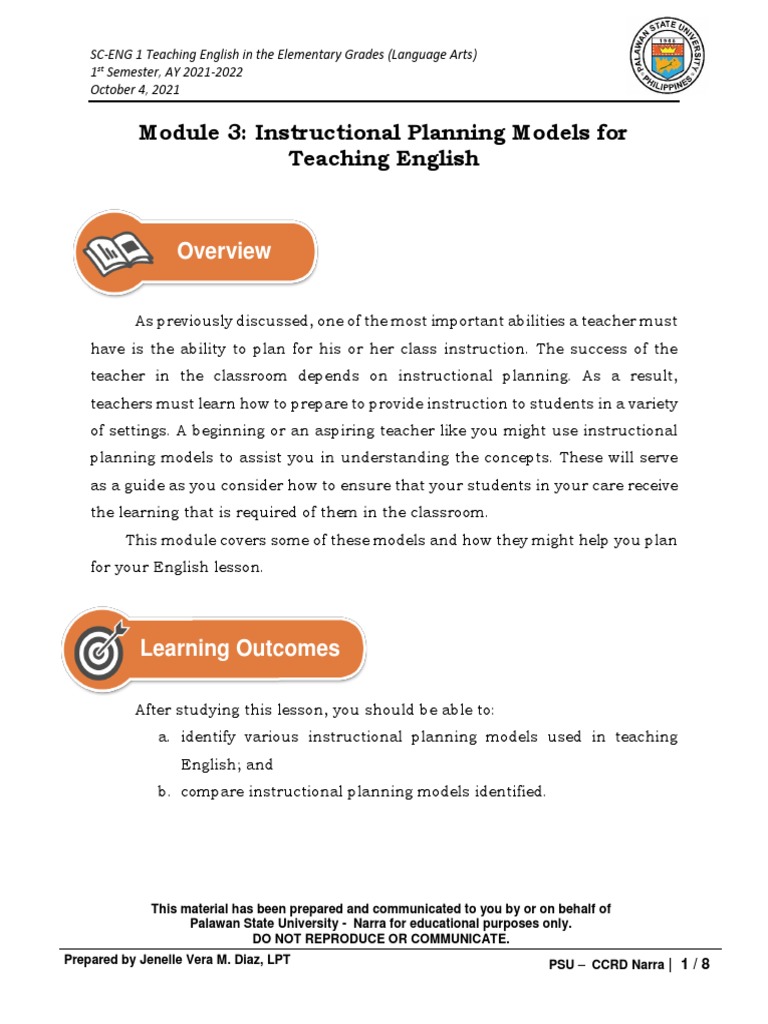 Module 3 Instructional Planning Models For Teaching English | PDF ...