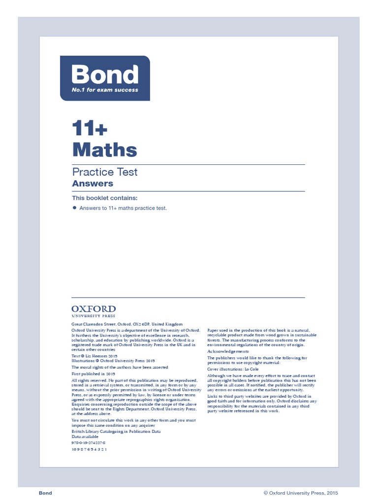 Bond 11+ Maths Practice Test Answers | PDF | Copyright | Intellectual Works
