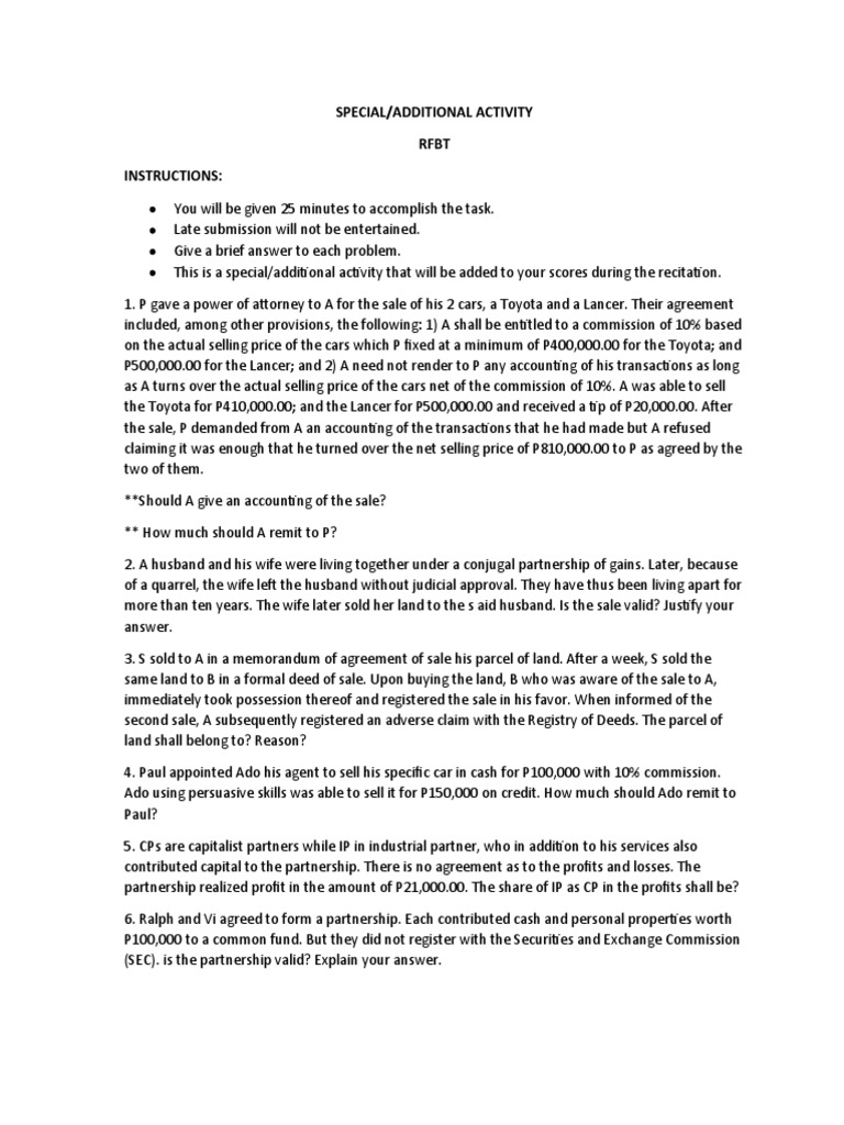 Additional Activity Sales Partnership Pledge Mortagage and Agency | PDF ...