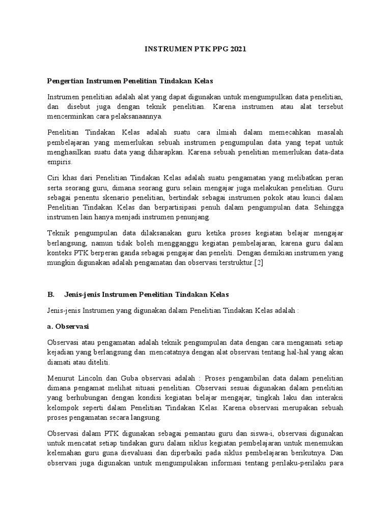 Instrumen PTK PPG 2021 | PDF