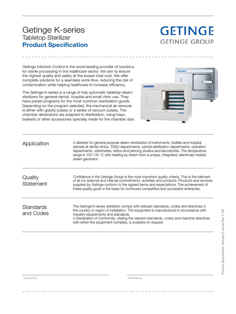 Getinge K Series Product Specification | PDF | Sterilization ...
