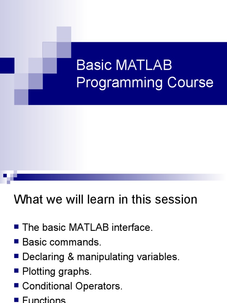 Basic MATLAB Programming Course | PDF | Matrix (Mathematics) | Matlab Basic MATLAB Programming Course | PDF | Matrix (Mathematics) | Matlab