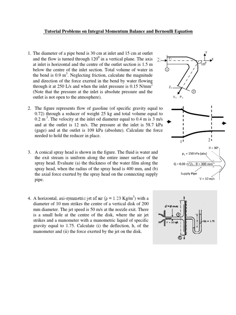 Tutorial Problems Integral Approach and Bernoulli Equation | PDF ...