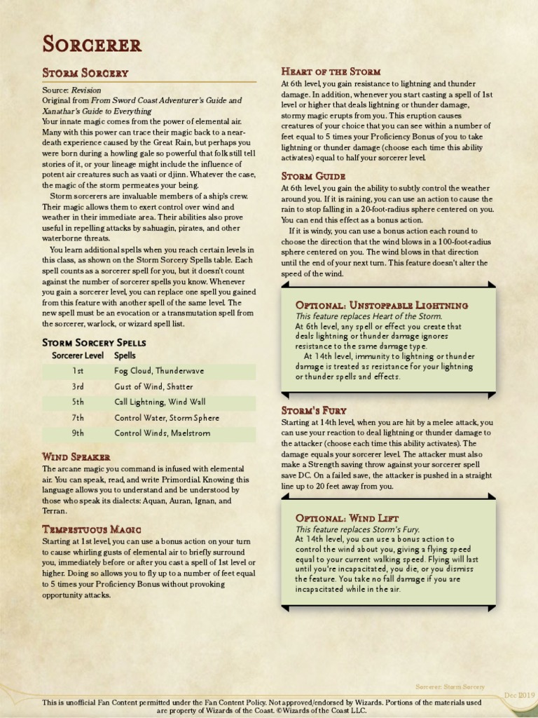 Sorcerer - Storm Sorcery - Revision - GM Binder | PDF | Dungeons ...