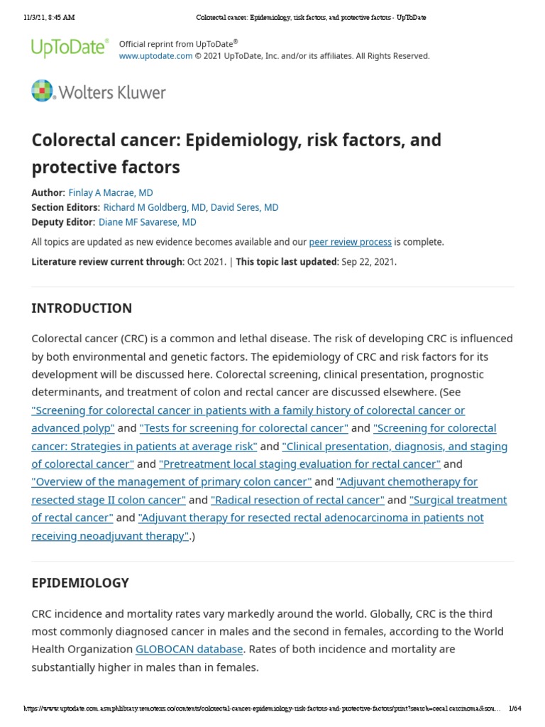 Epidemiology, Risk Factors, and Protective Factors | PDF | Colorectal ...