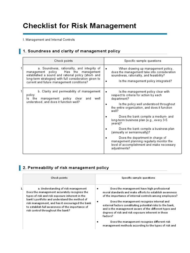 Checklist For Risk Management | PDF | Regulatory Compliance | Audit