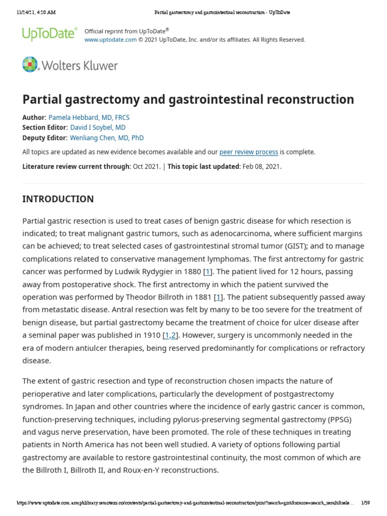 Partial Gastrectomy and Gastrointestinal Reconstruction - UpToDate ...