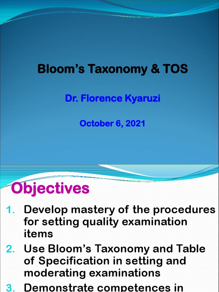 Blooms Taxonomy and TOS | PDF | Test (Assessment) | Psychology