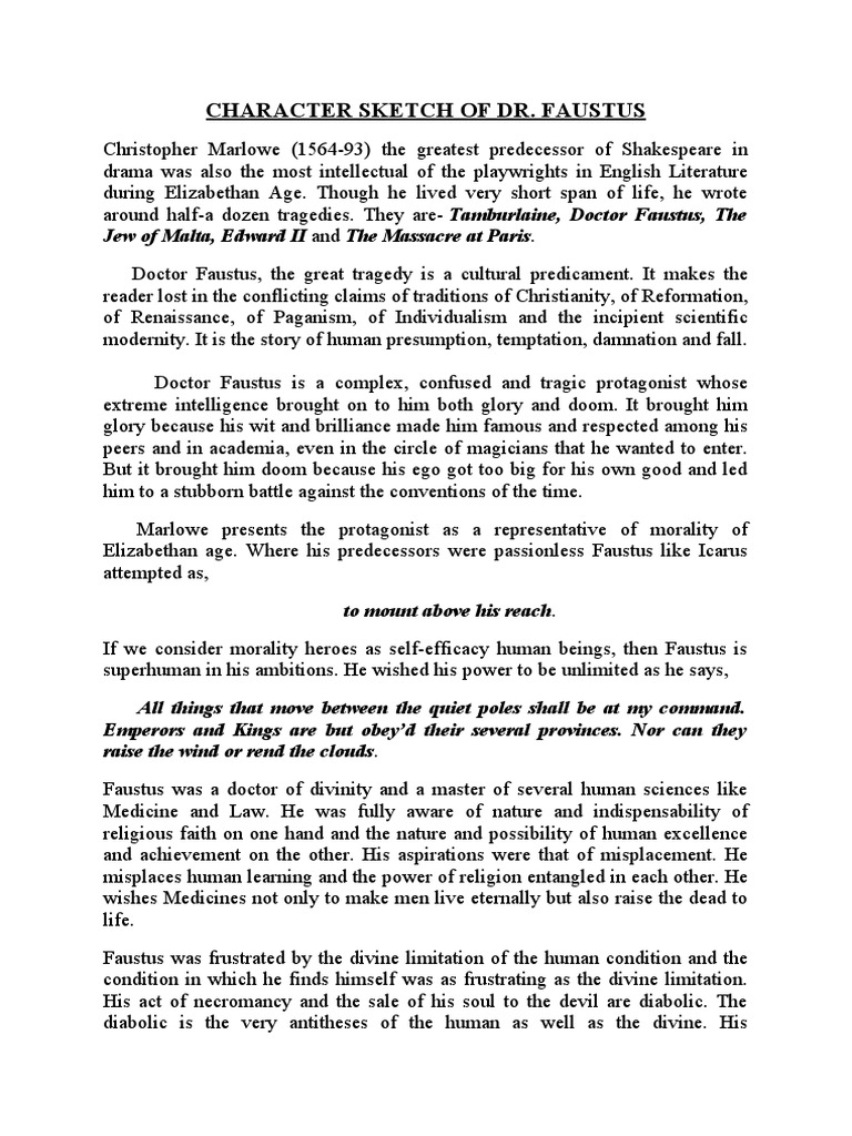 Character Sketch of Dr. Faustus | PDF | Devil | God