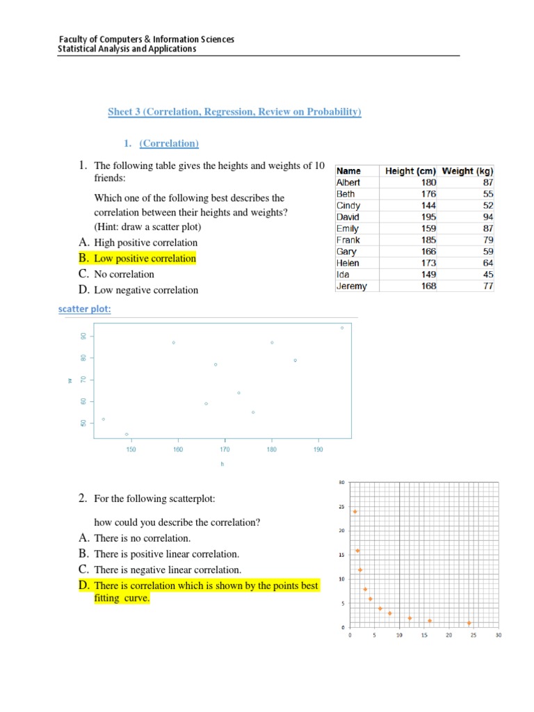 Statistical Analysis and Applications SCC234 - Sheet 3 - Model Answer | PDF | Correlation And ...