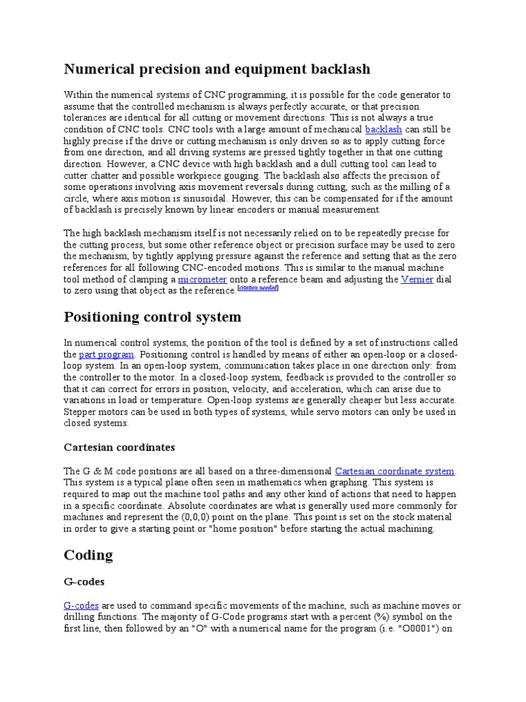 Numerical Precision and Equipment Backlash | PDF | Numerical Control ...