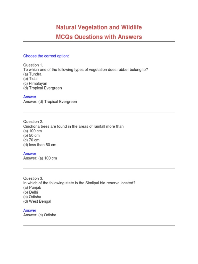 Natural Vegetation and Wildlife MCQ | PDF | Forests | Earth Phenomena