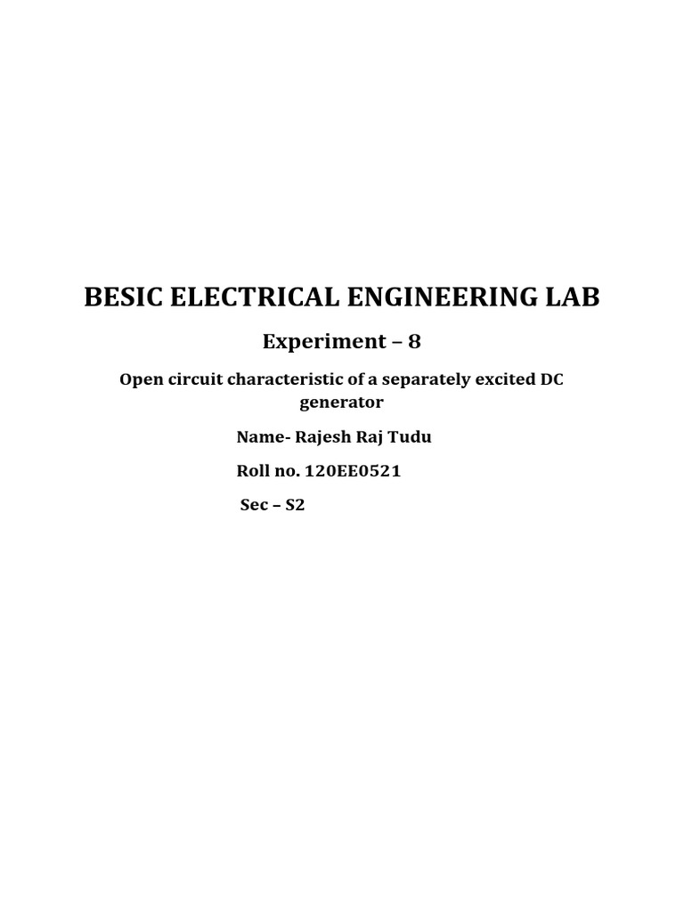 Besic Electrical Engineering Lab: Experiment - 8 | PDF ...