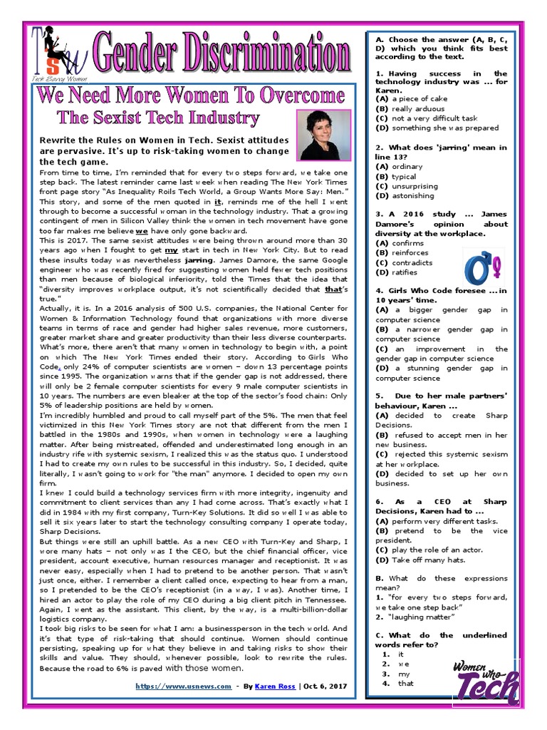 Gender Discrimination Reading Comprehension Exercises - 101739 | PDF ...