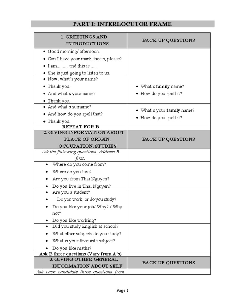Speaking Test - Examiner Booklet | PDF
