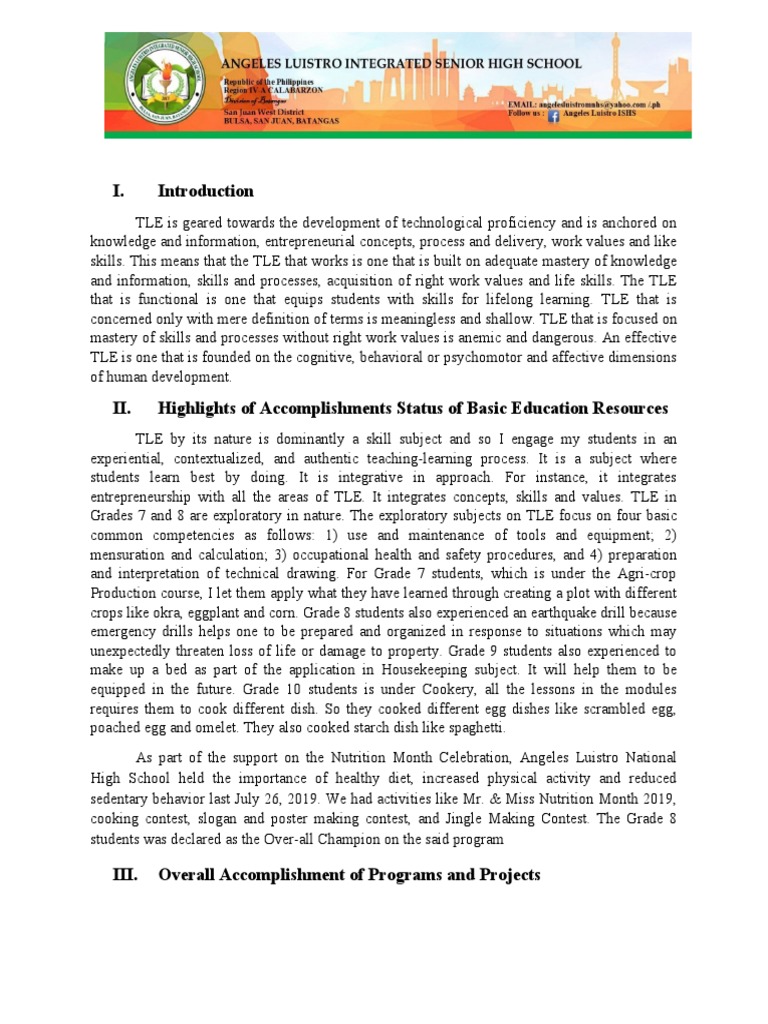 Accomplishment Report in TLE | PDF | Lifelong Learning | Teachers