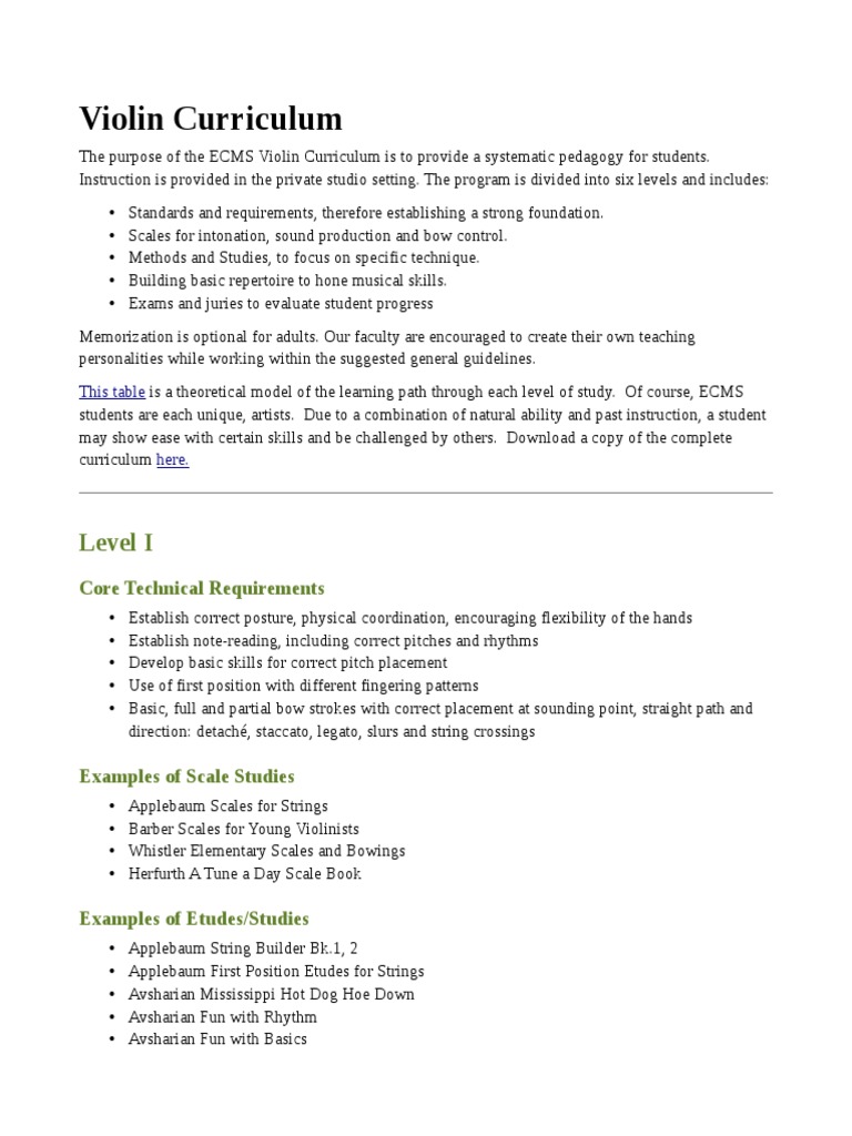 Violin Curriculum | PDF | Violin | Concerto