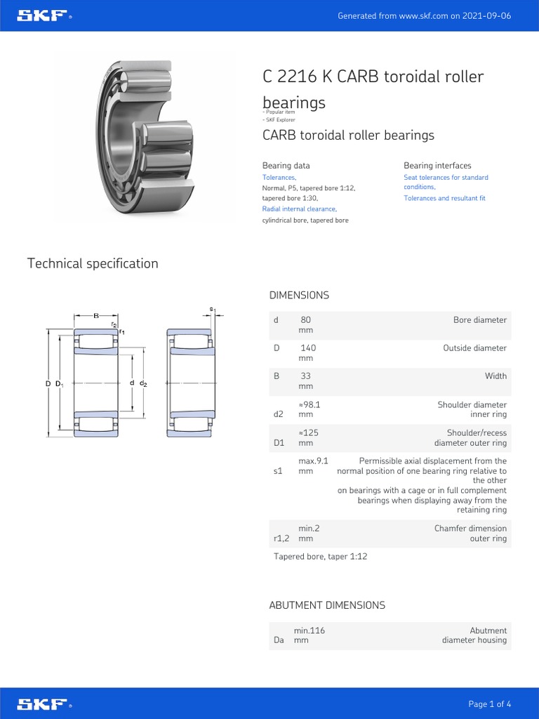 C 2216 K CARB Toroidal Roller Bearings - 20210906 | PDF | License ...
