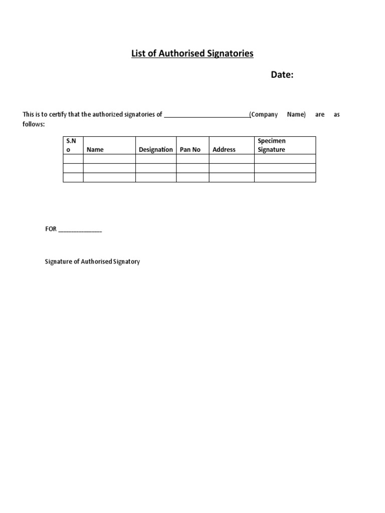 Authorized Signatories List | PDF