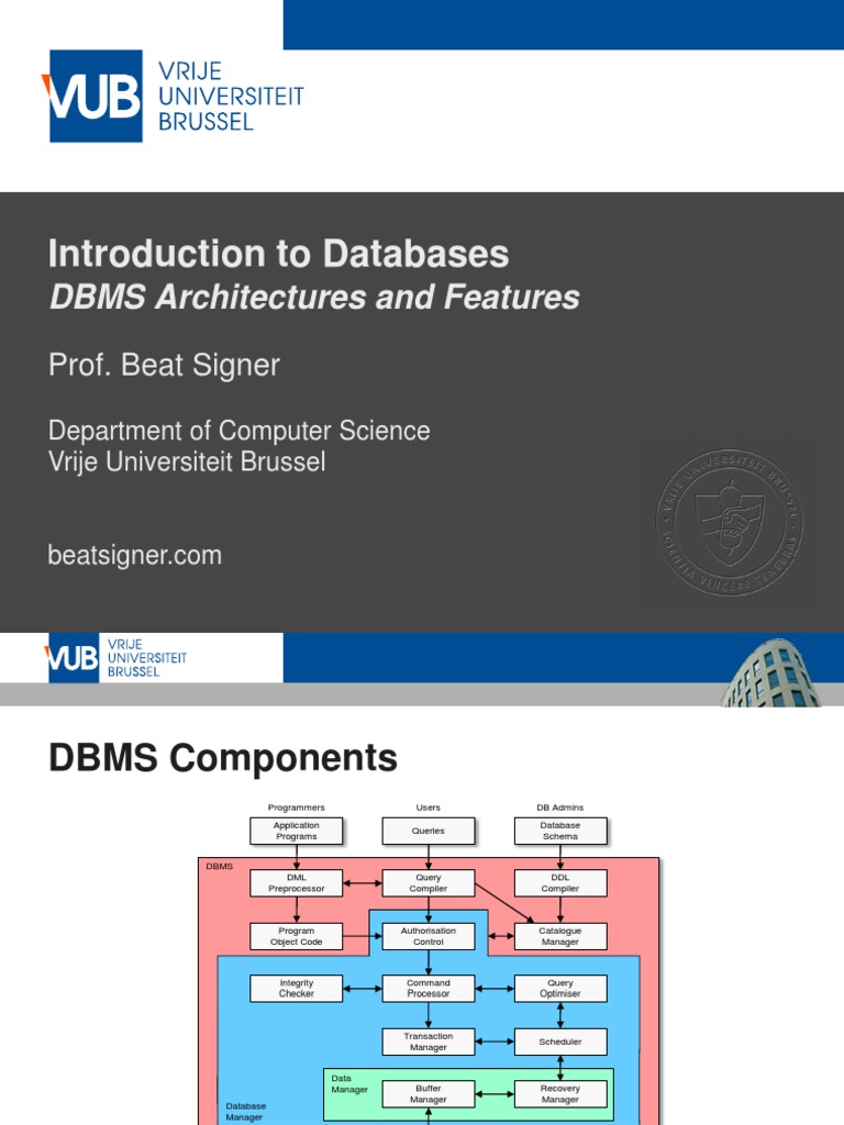 DBMS Architectures and Features - Lecture 7 - Introduction To Databases (1007156ANR) | PDF ...