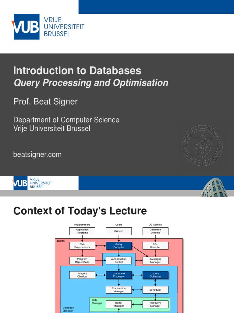 Query Processing and Optimisation - Lecture 10 - Introduction To Databases (1007156ANR) | PDF ...