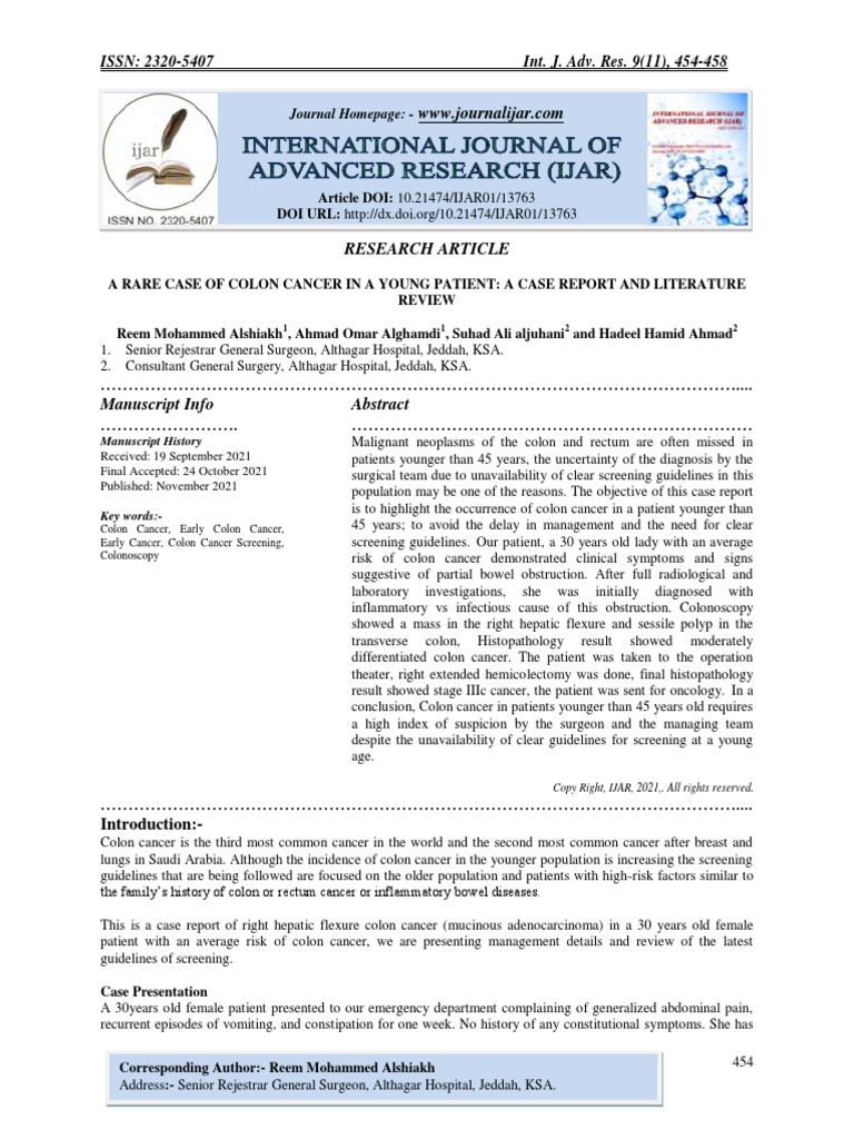 A Rare Case of Colon Cancer in A Young Patient: A Case Report and ...